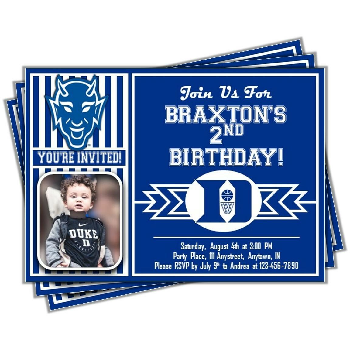 Duke Blue Devils Photo Birthday Invitation College bball