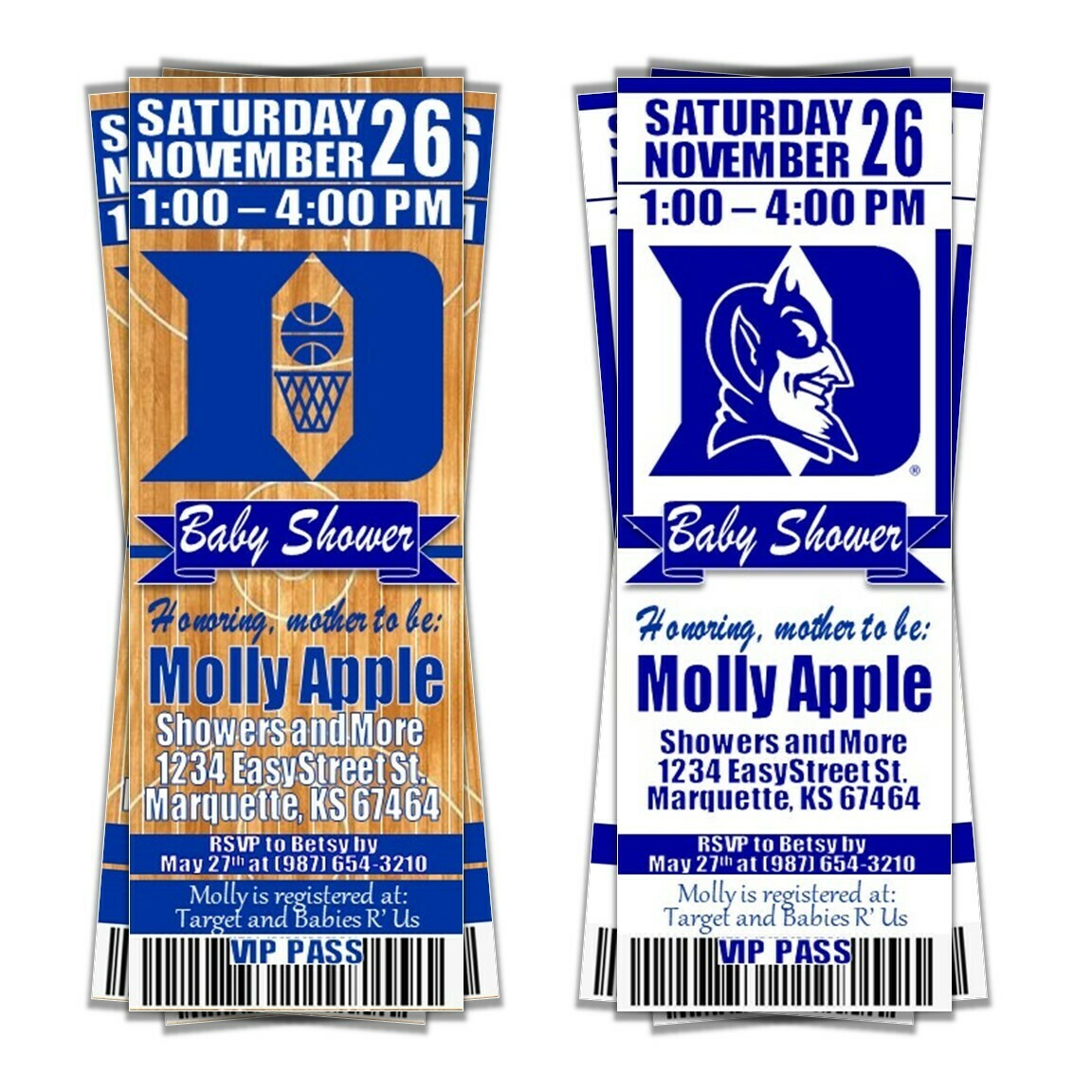 Duke Blue Devils College Basketball Baby Shower Invitation