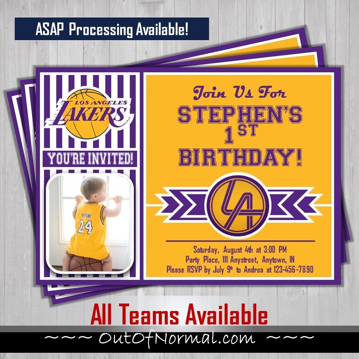 Los Angeles Lakers NBA Basketball Photo Invitation
