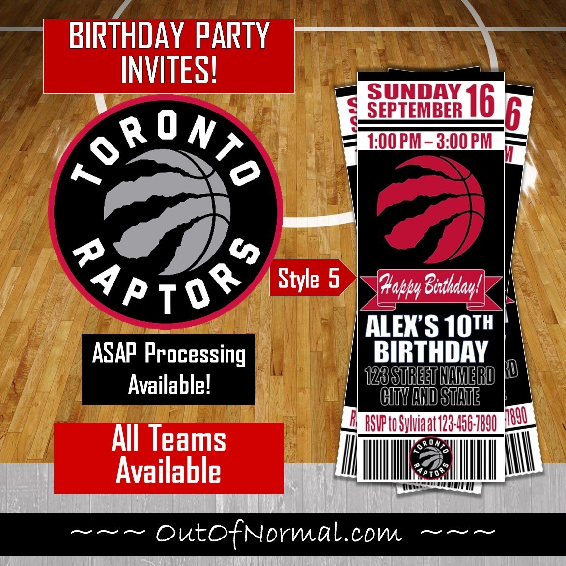 Toronto Raptors NBA Basketball Birthday Invitation Ticket