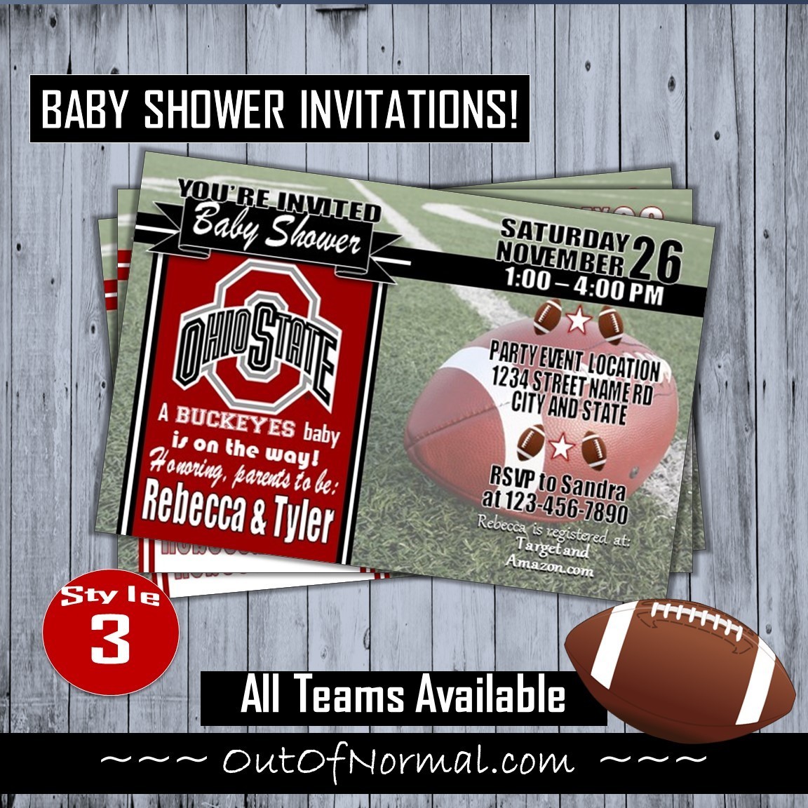 Ohio State Buckeyes 4"x6" NCAA College Football Baby Shower Invitation