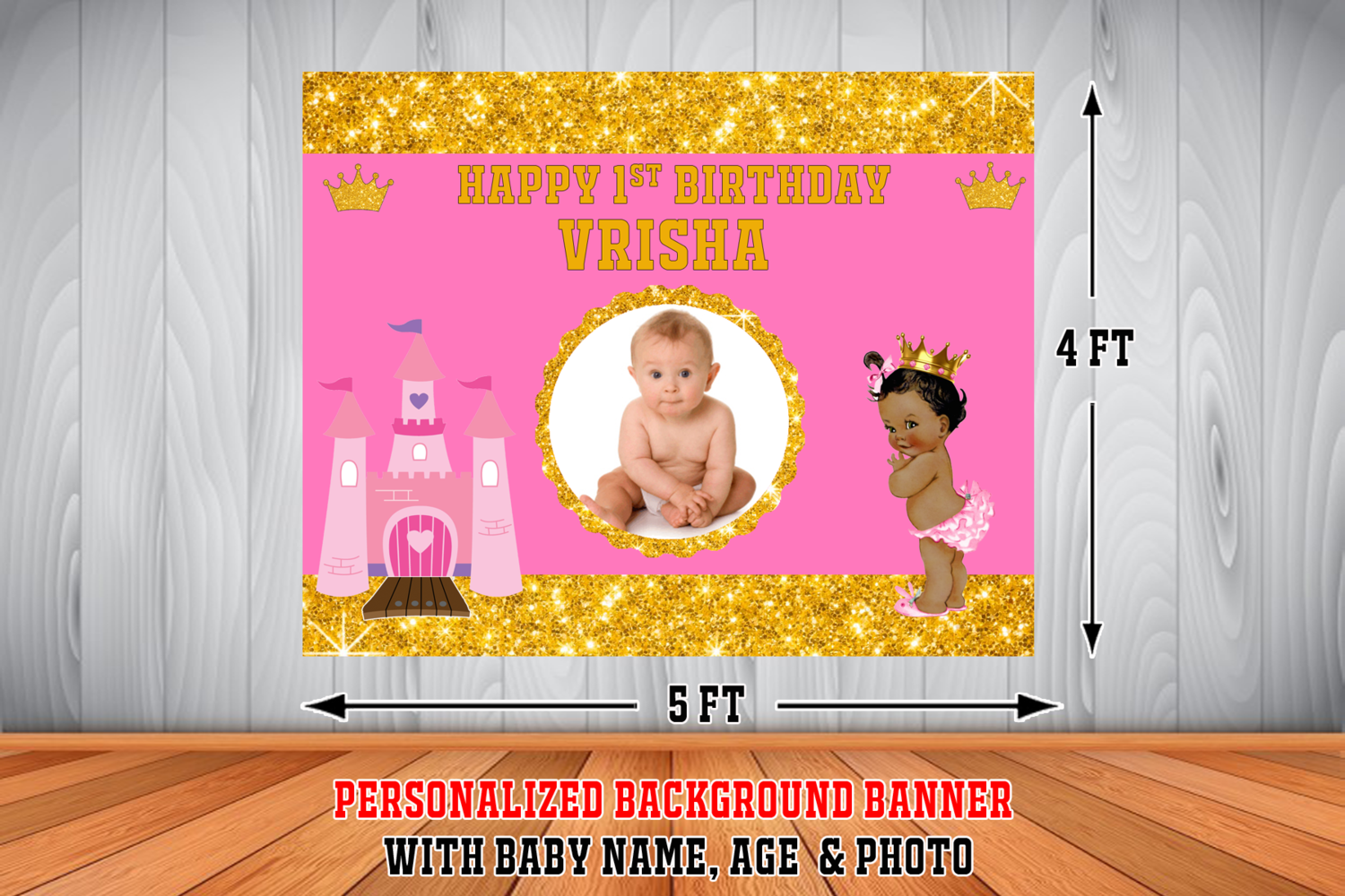 Personalized Royal Princess Pink Backdrop / Background Pic Banner (4ft ...