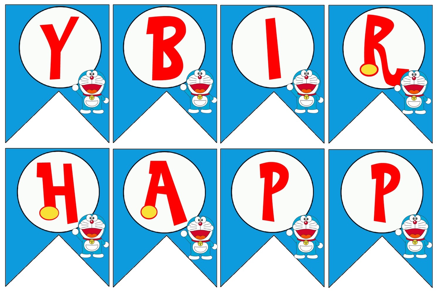 Personalized Doremon Birthday Bunting Banner with Name