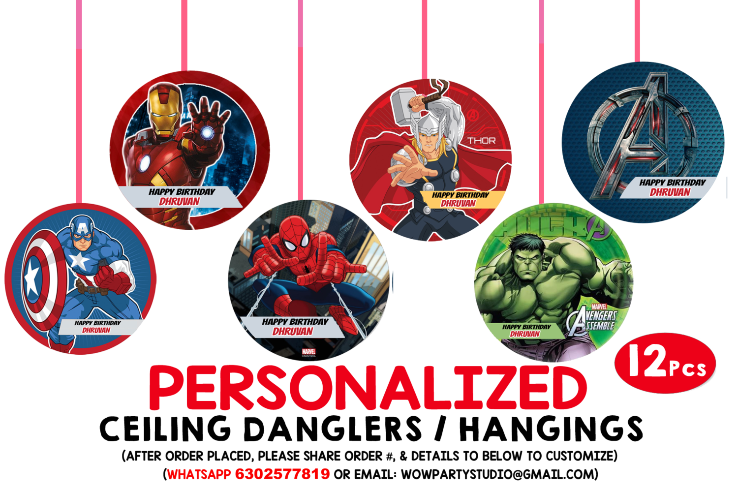 Personalized Birthday Ceiling Hangings / Danglers (12 Pcs)