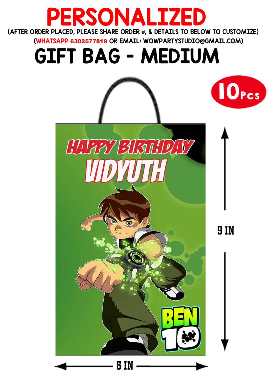 Personalized Ben 10 Birthday Return Gift Bag (10Pcs)