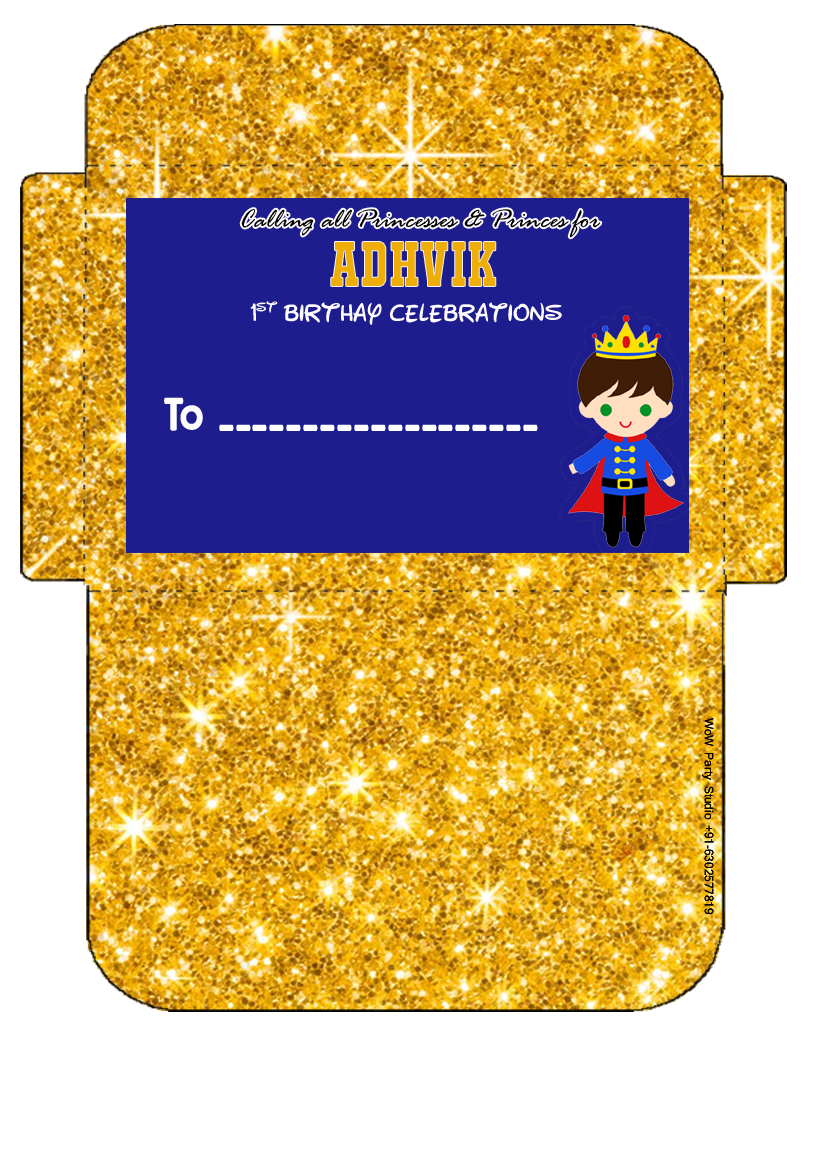 Personalized Royal Prince Birthday Party Invitation Card Envelopes (16 Pcs)