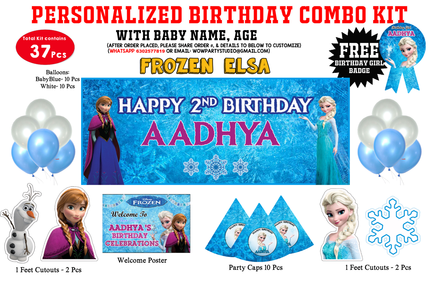 Personalized Theme Birthday Party Combo Kit 37Pcs