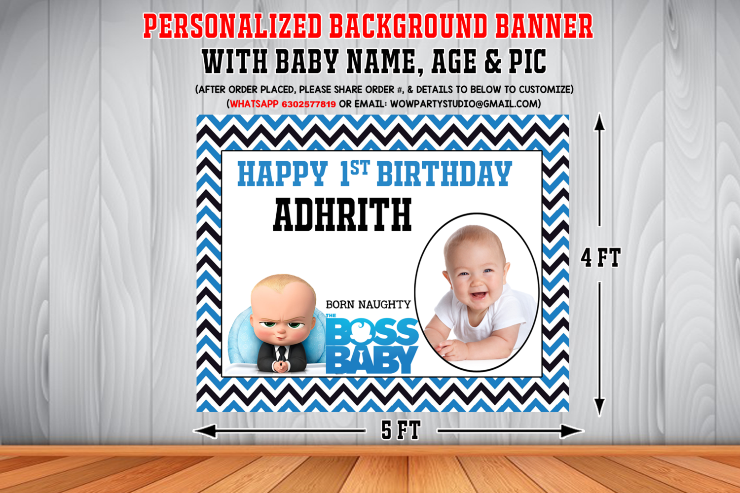 Personalized Boss Baby Birthday Backdrop / Background Pic Banner (4ft x ...