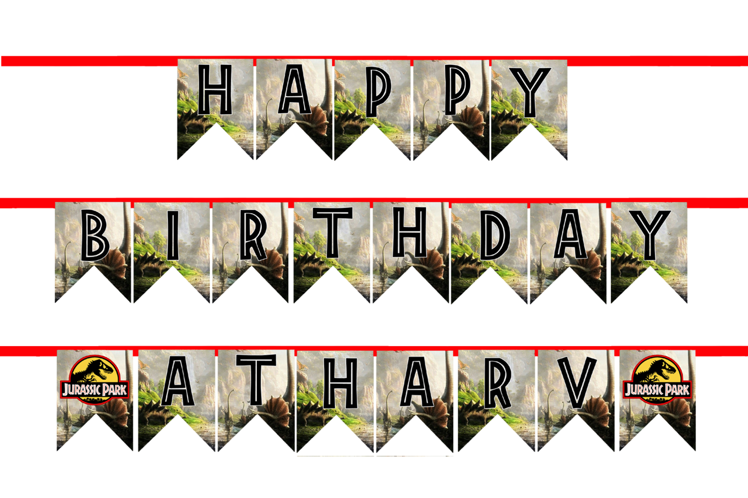 Personalized Jurrasic Park Dinosaur Birthday Bunting Banner with Name