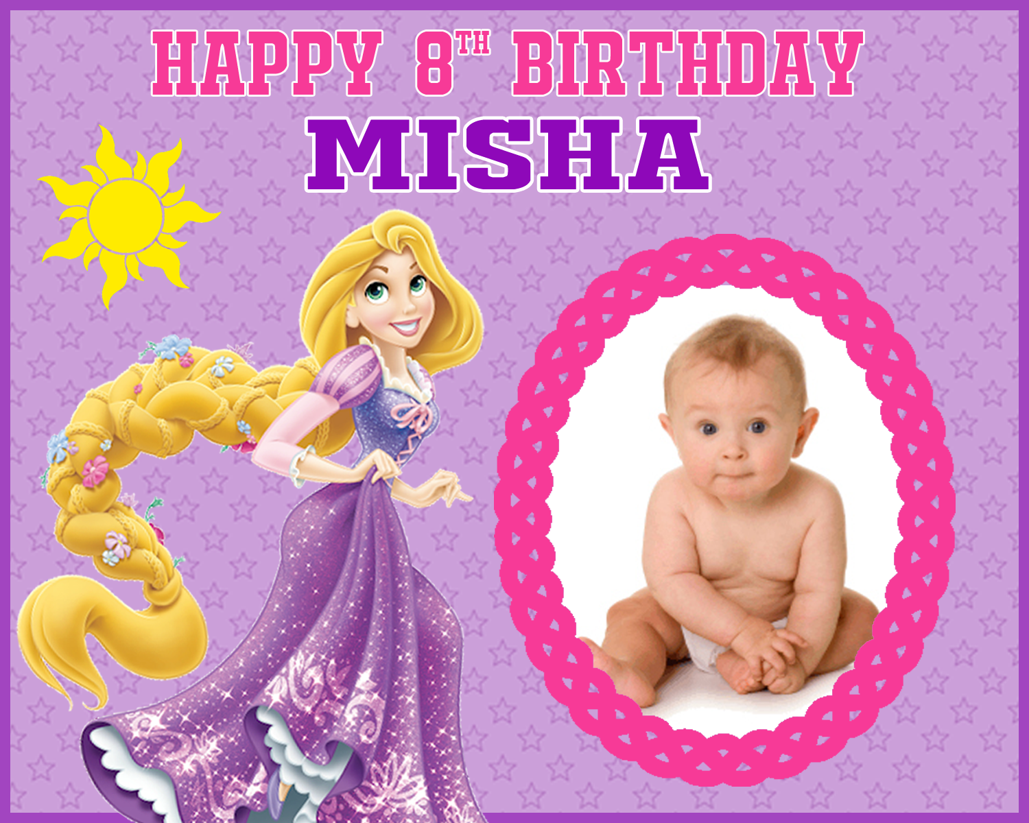 Personalized Rapunzel Birthday Backdrop Banner With Baby Picture (4ft x ...