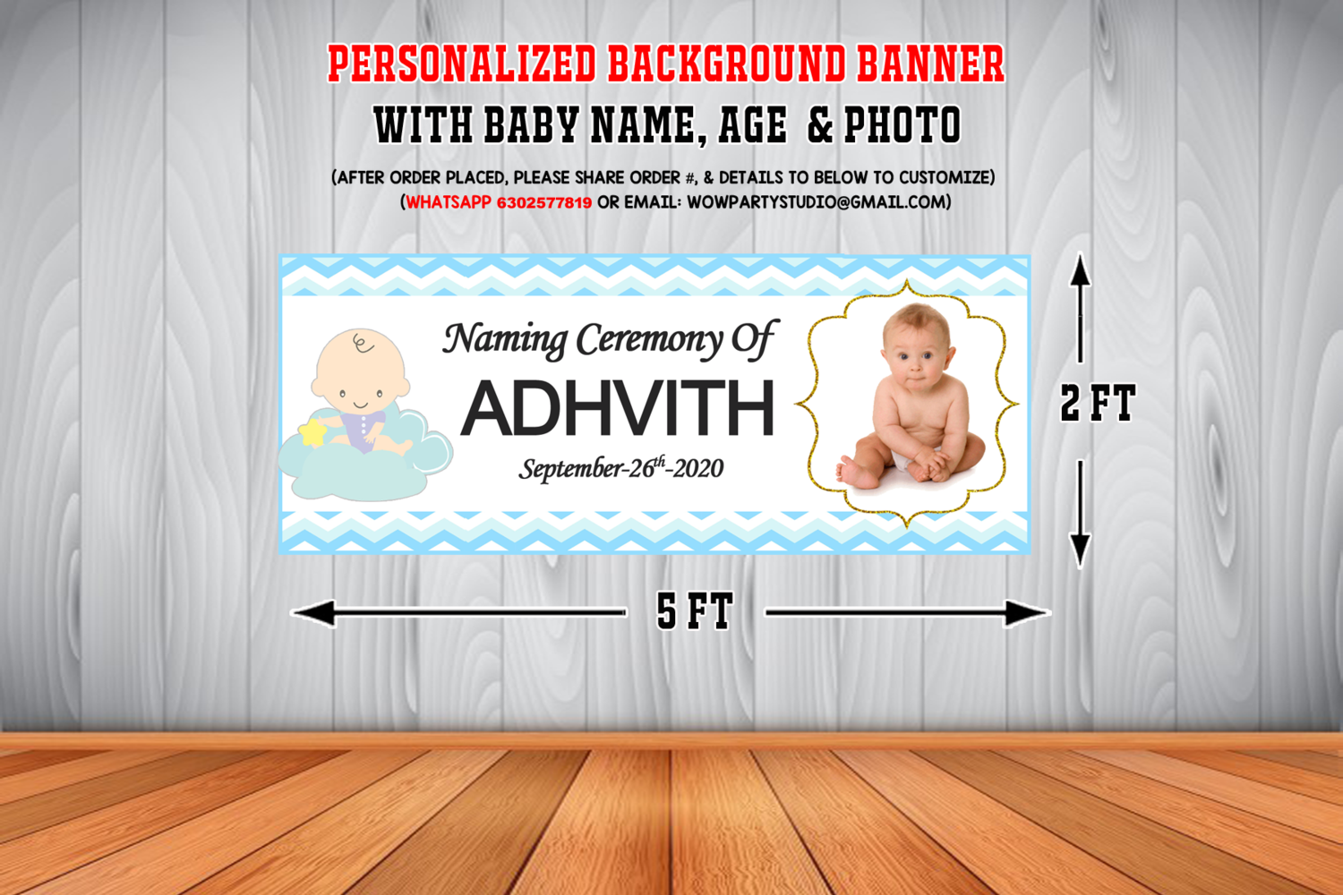Personalized Naming Ceremony Backdrop Banner (2ft x 5ft)