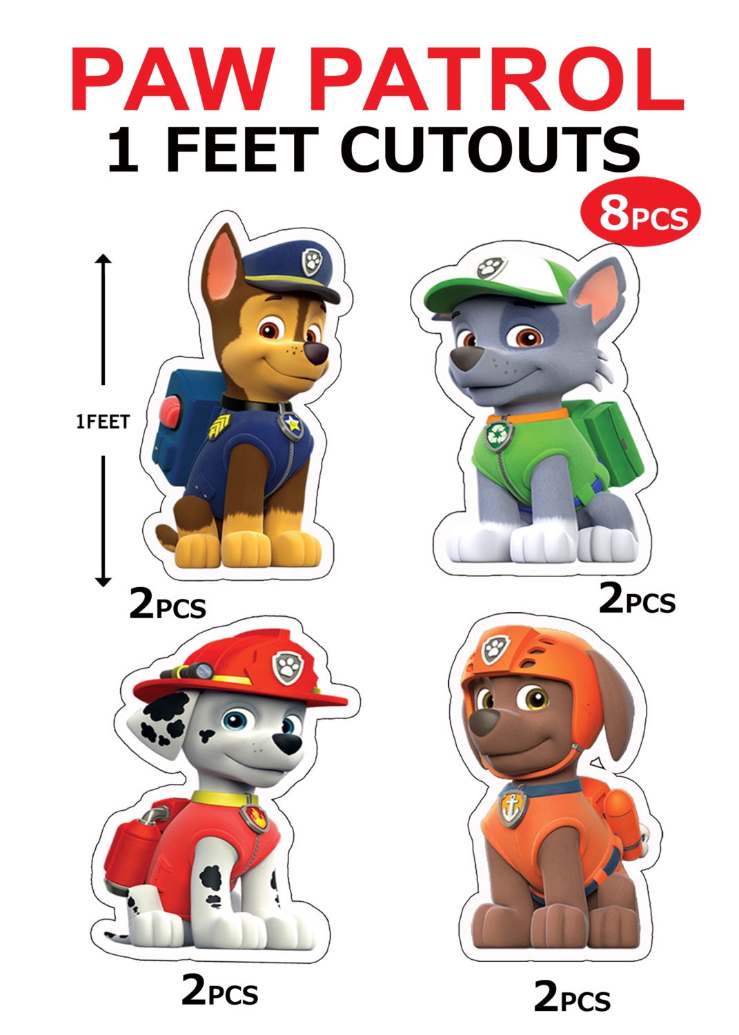 Paw Patrol Cutouts (1ft) - 8 Pcs