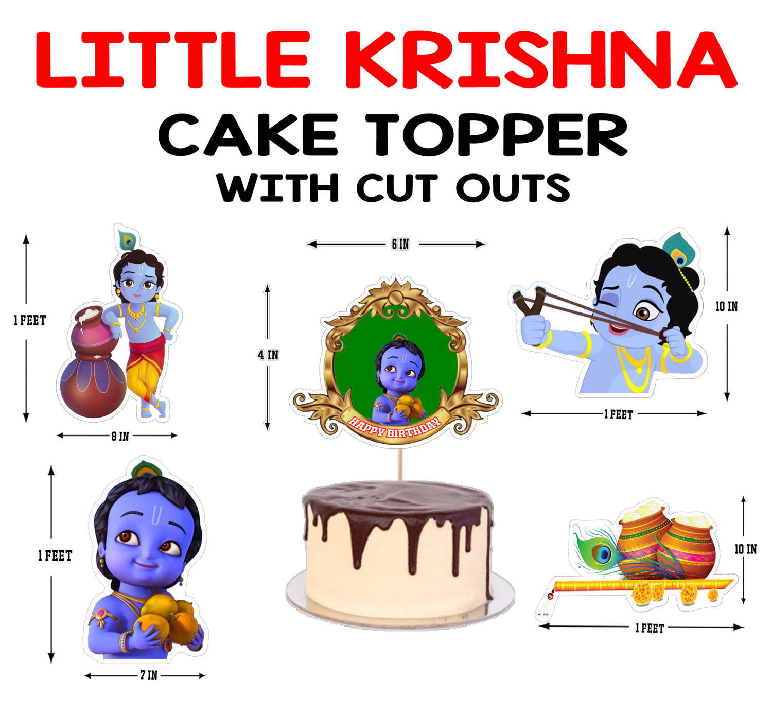 Little Krishna Birthday Party Cake Topper Combo