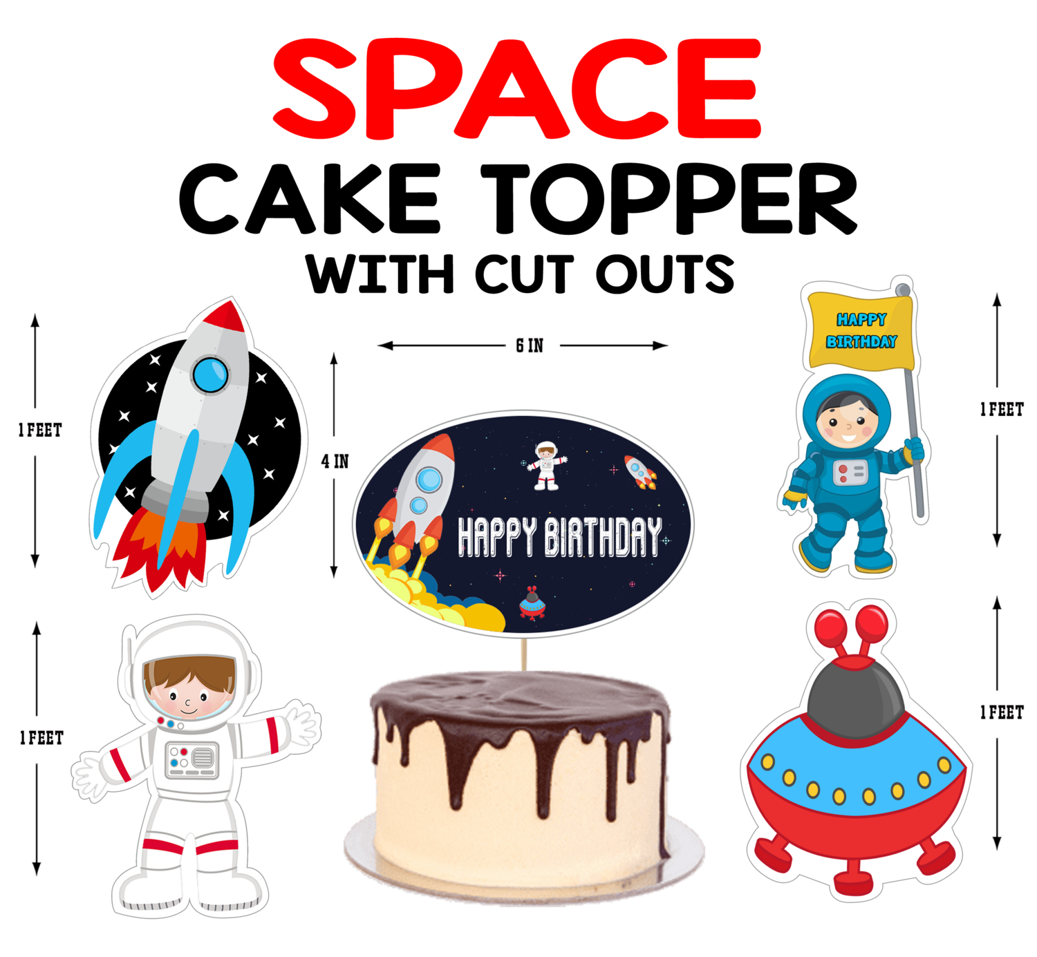 Space Birthday Party Cake Topper Combo