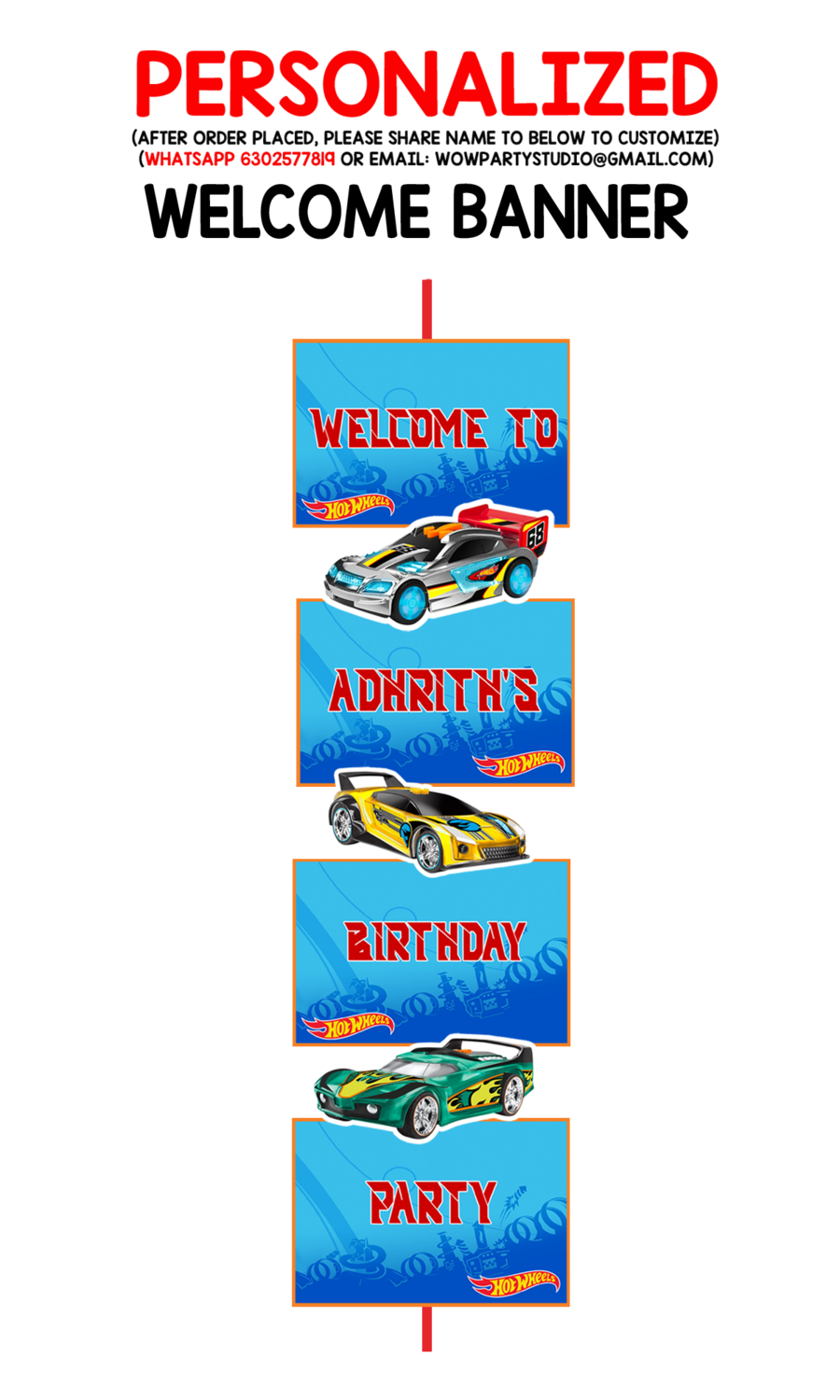Personalized Hot Wheels Birthday Door / Welcome Banner (5ft)