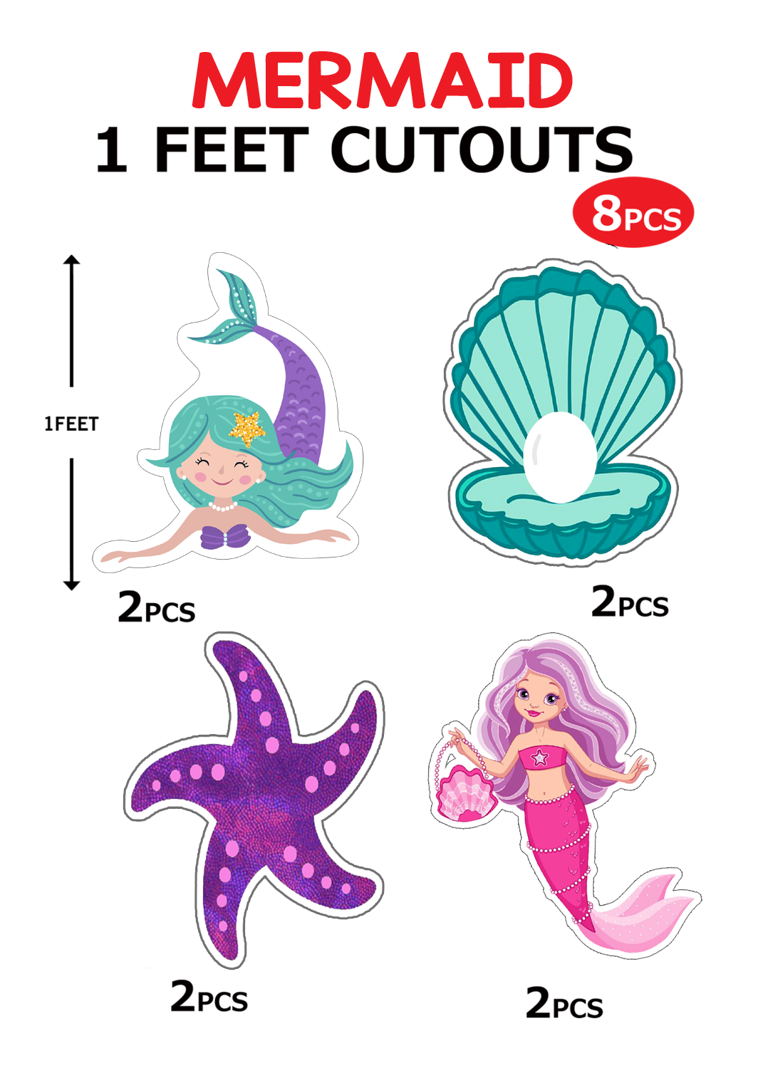 Mermaid Cutouts (1ft) - 8 Pcs
