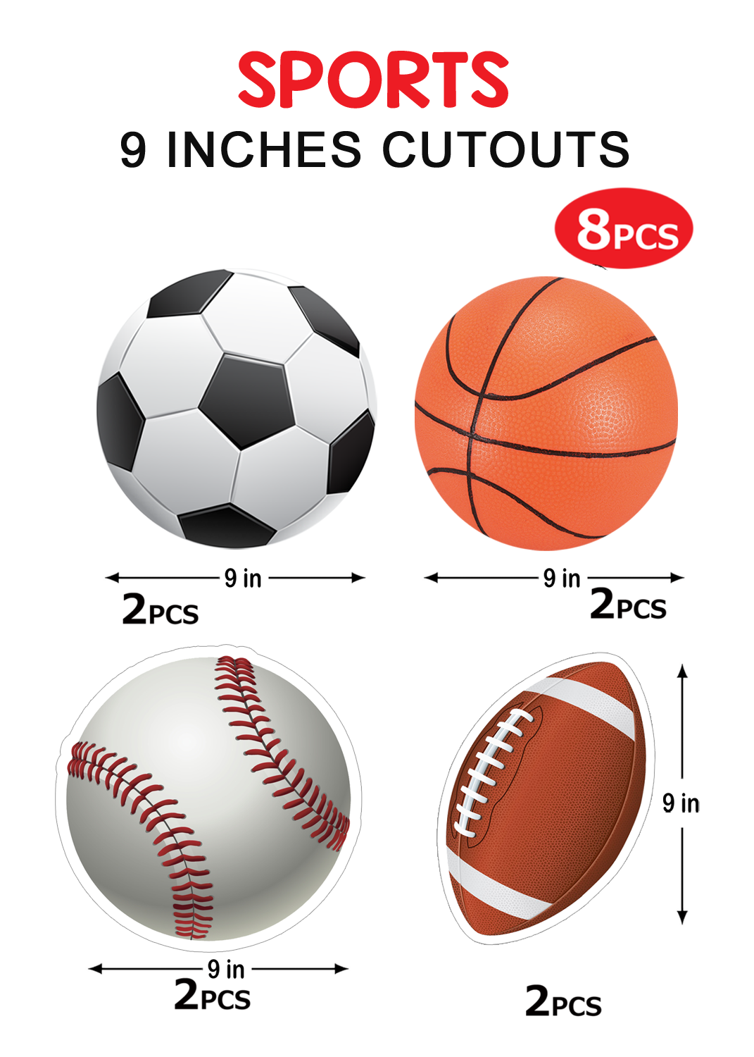 sports Cutouts (1ft) - 8 Pcs