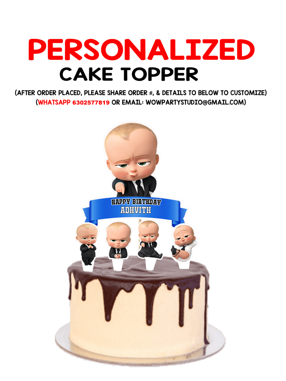 Personalized Boss Baby Birthday Party Cake Topper Combo