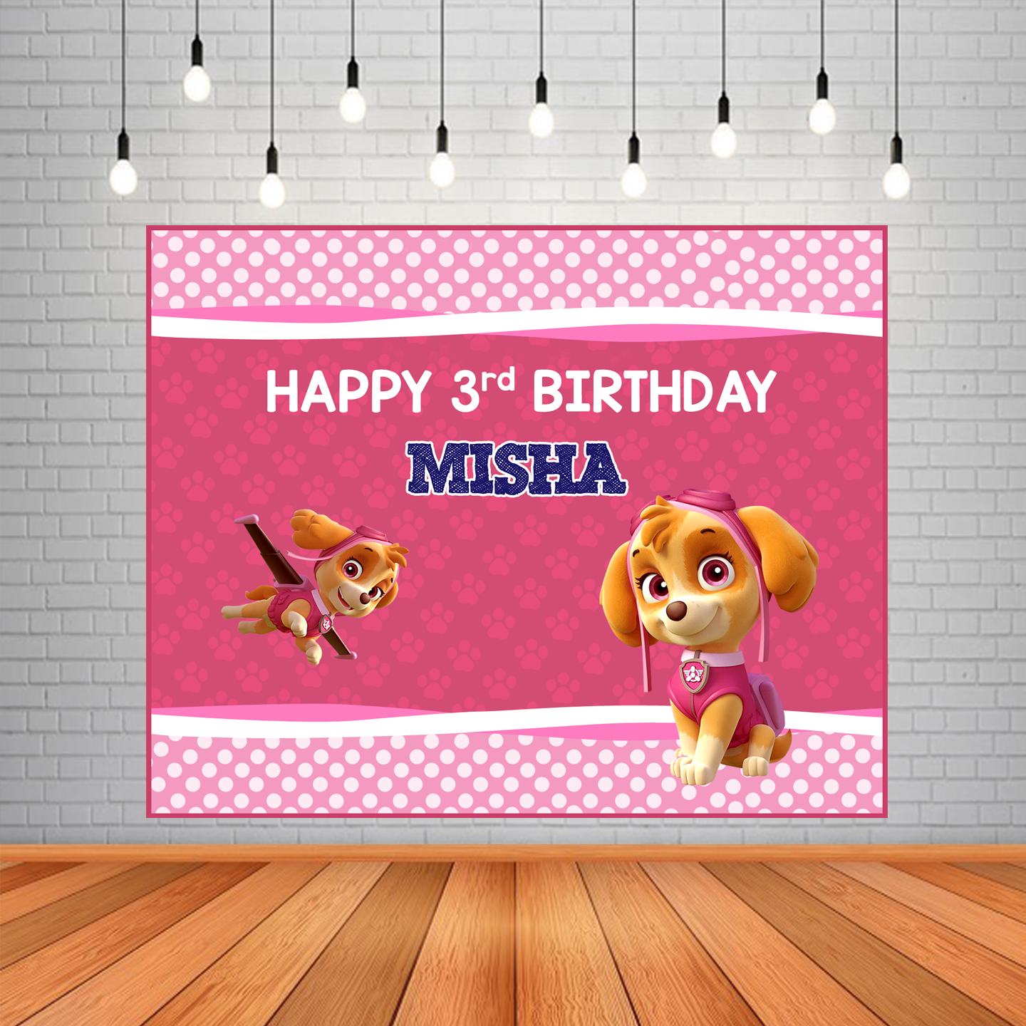 Personalized Paw Patrol Pink Birthday Backdrop Banner (4ft x 5ft)