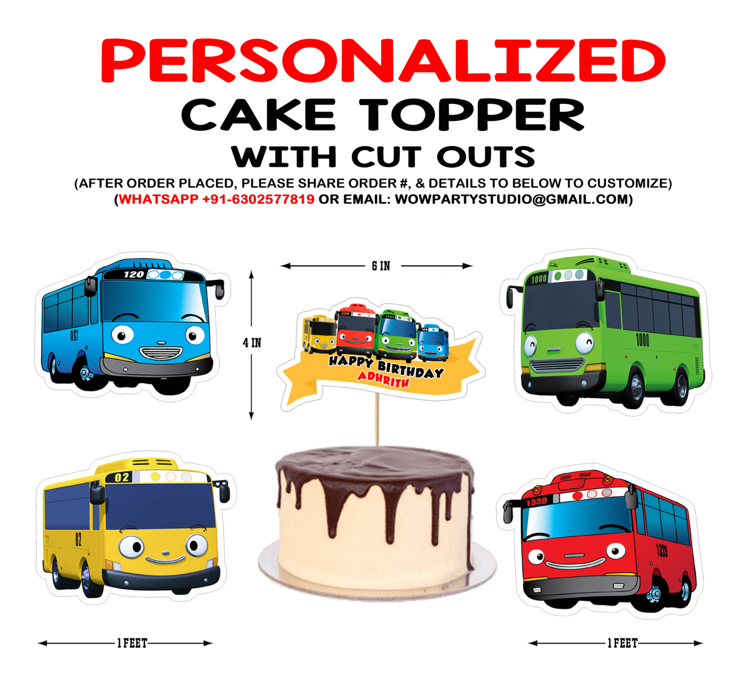 Personalized Tayo Bus Birthday Party Cake Topper Combo