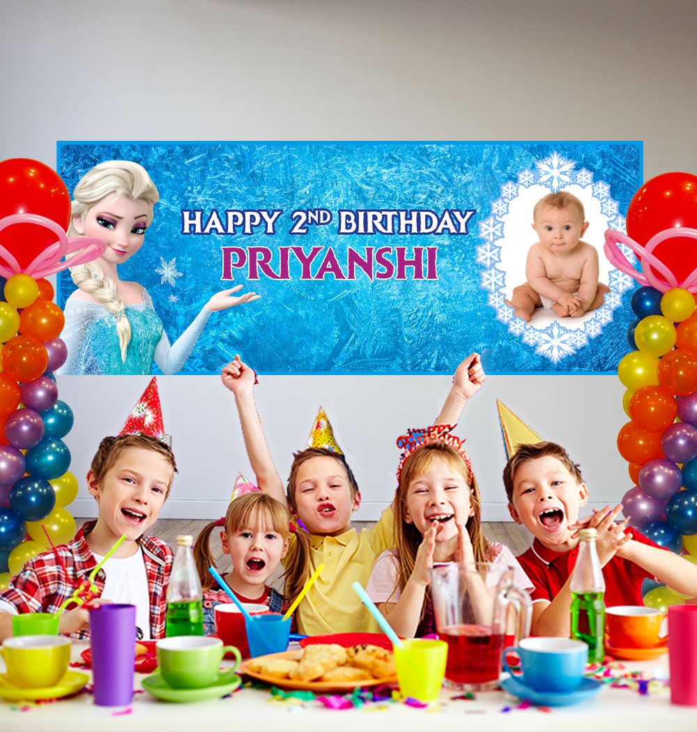 Personalized Frozen Elsa Birthday Backdrop Banner (2ft x 5ft)