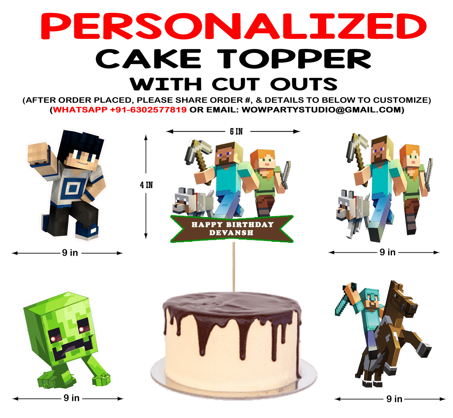 Personalized Minecraft Birthday Party Cake Topper Combo
