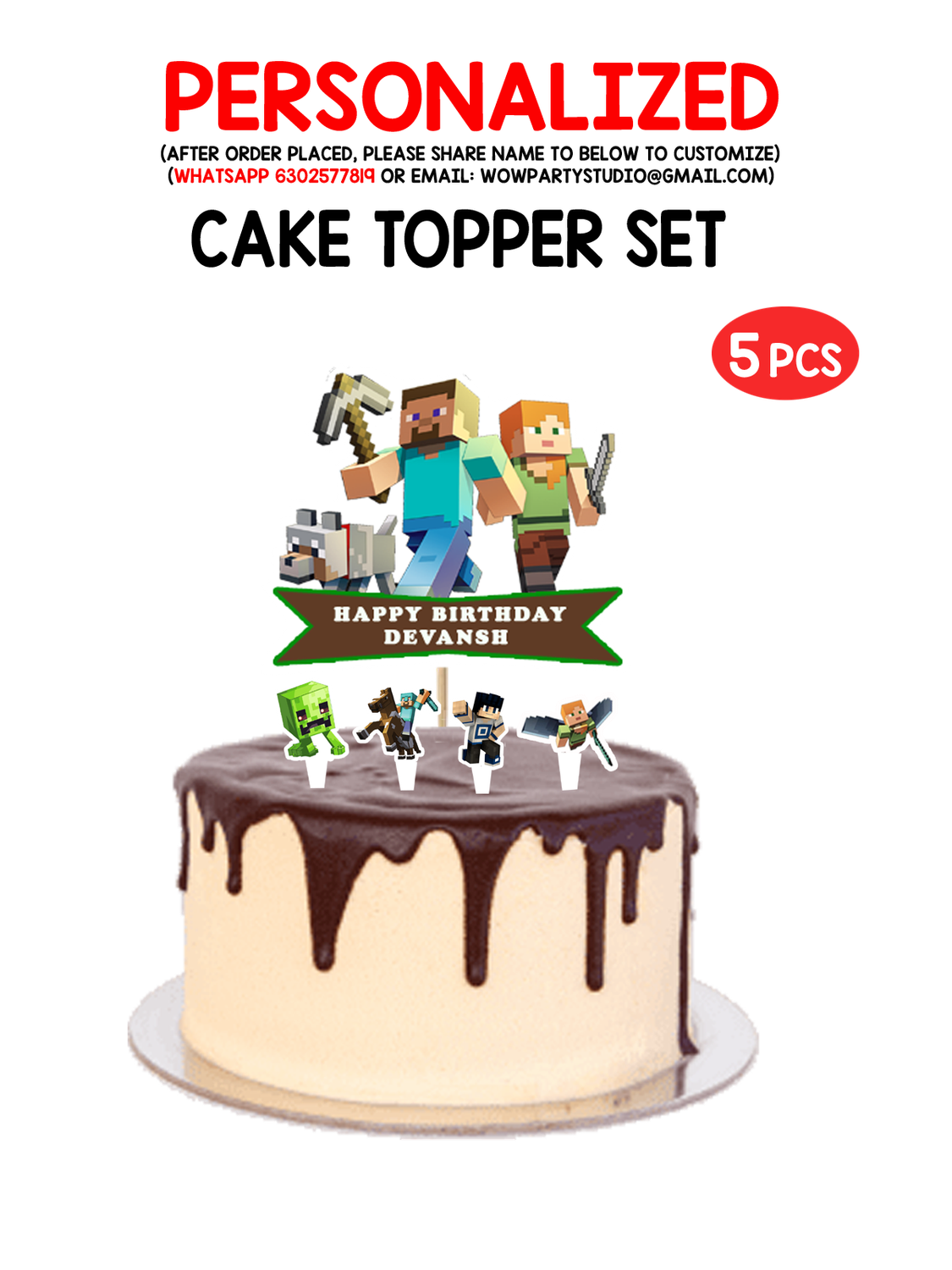 Personalized Minecraft Birthday Party Cake Topper Combo