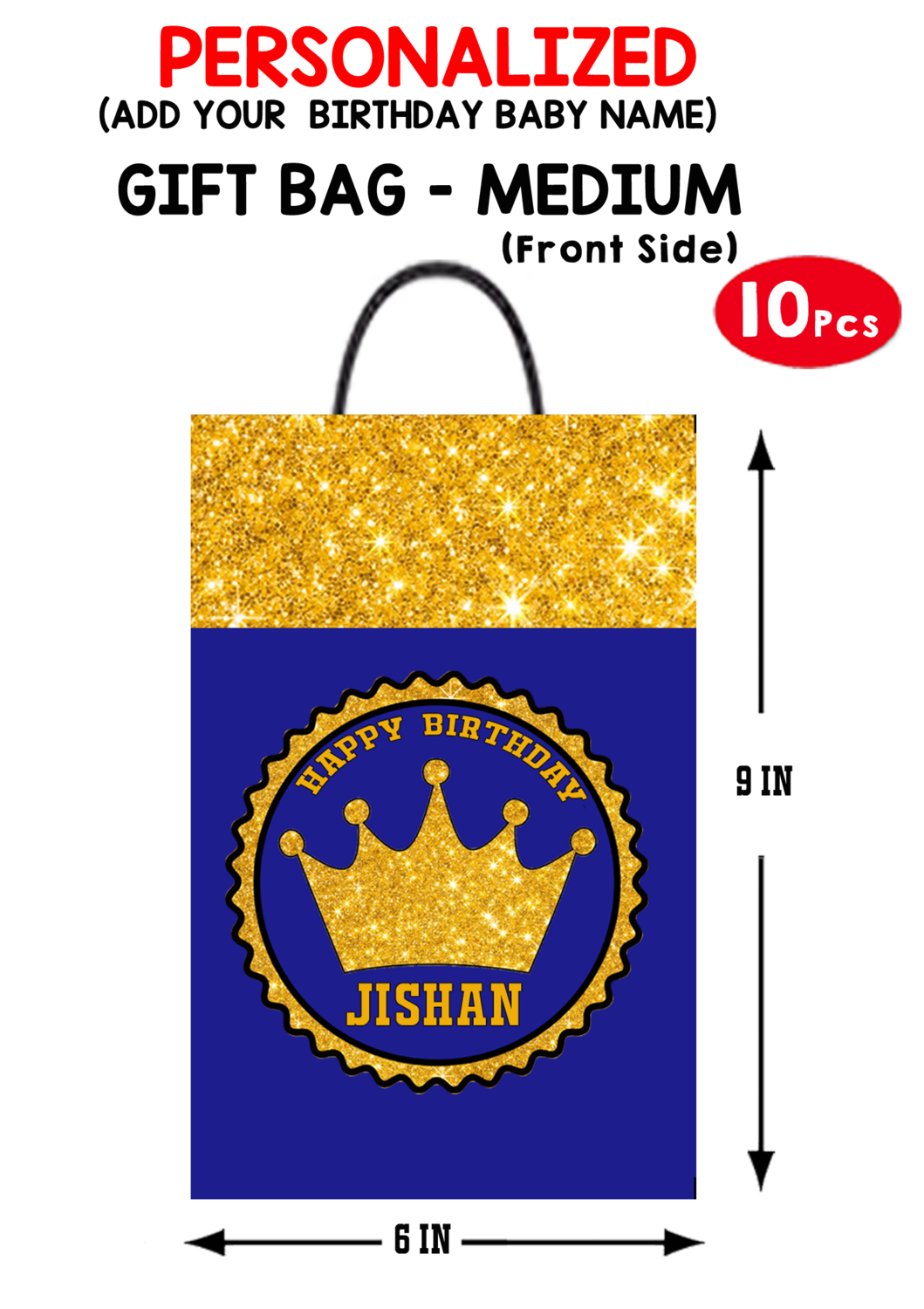 Personalized Royal Prince Birthday Return Gift Bag(10 Pcs)