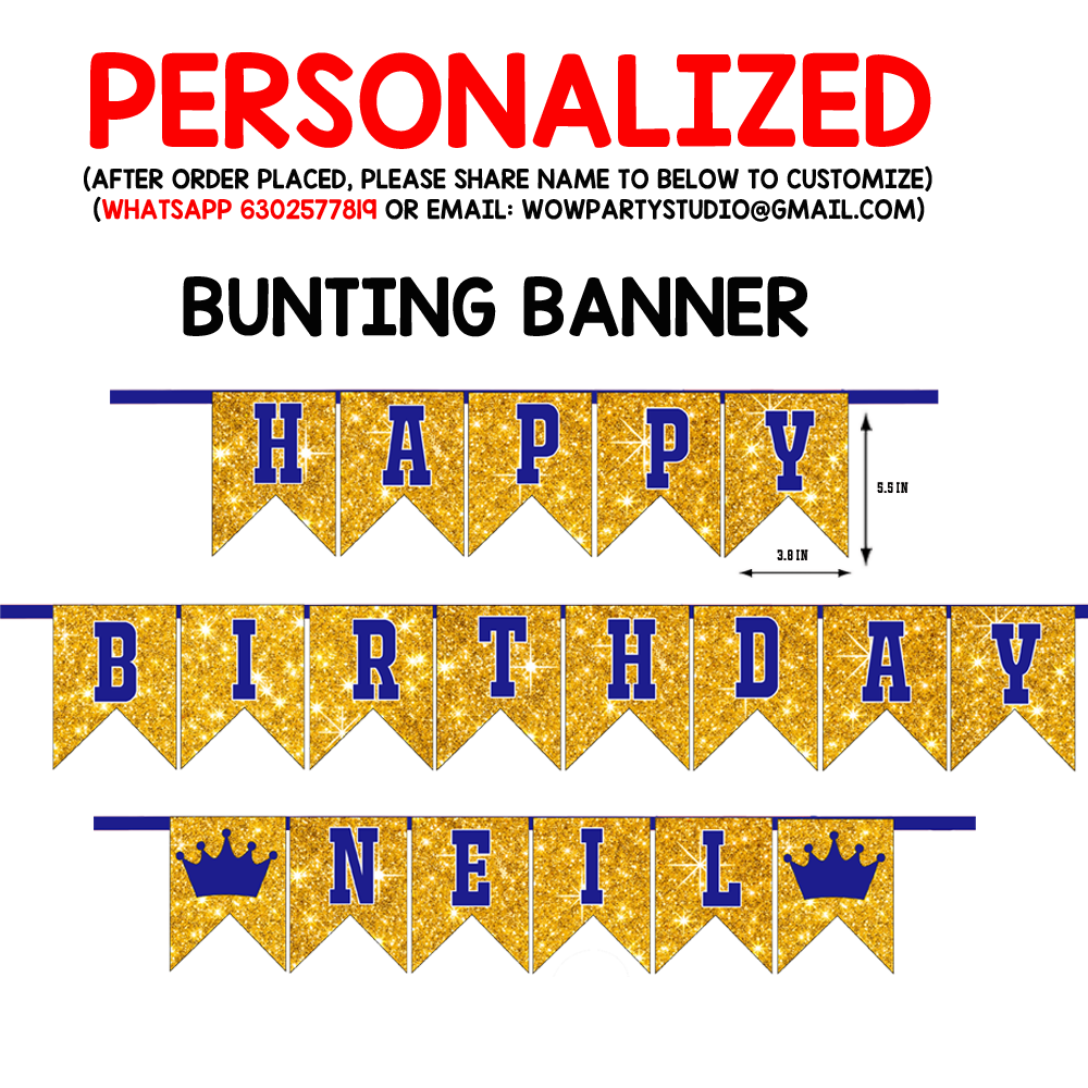 Personalized Royal Prince Birthday Bunting Banner with Name