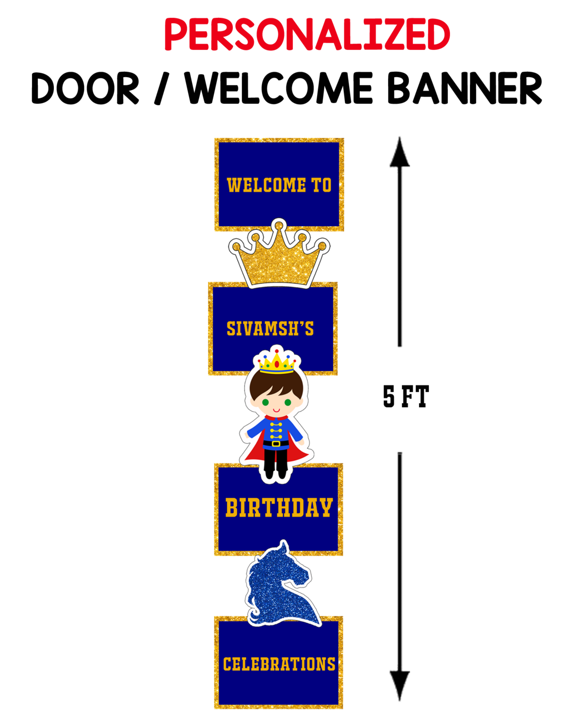 Personalized Royal Prince Birthday Door Welcome Banner (5ft)