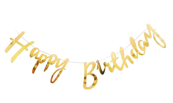 Metallic Gold Cursive Happy Birthday Banner