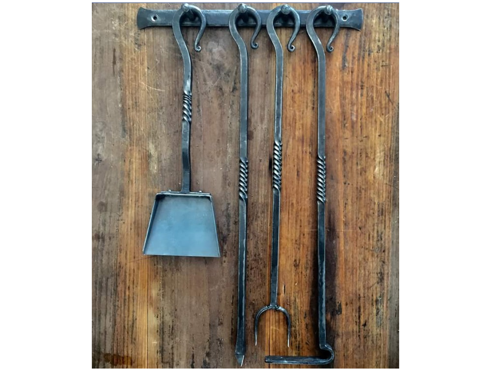 Hand Forged Fire Poker Set on Back Plate