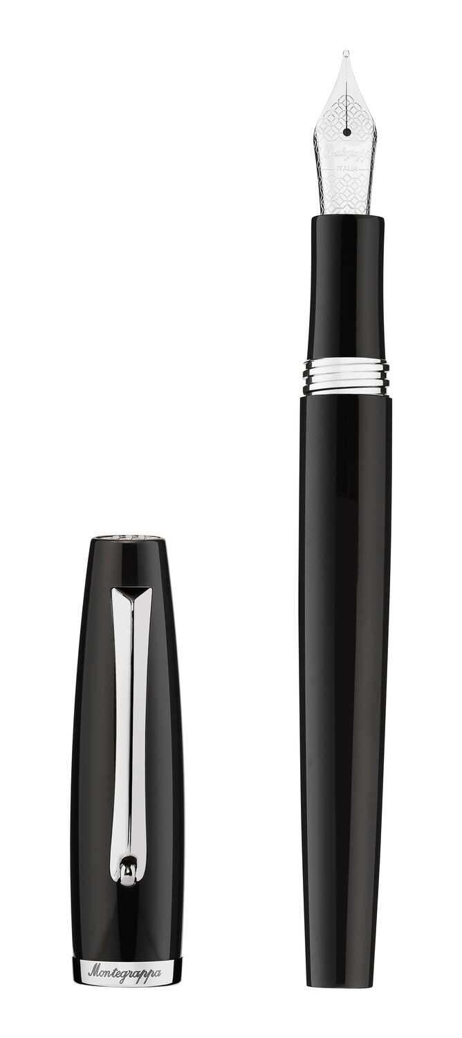 Montegrappa Manager Black and Silver Fountain Pen Medium Steel nib with ...