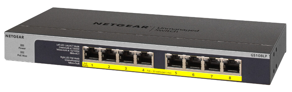Netgear 8-Port Gigabit Ethernet Unmanaged PoE Switch GS108LP-100EUS