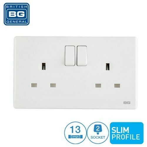 BRITISH GENERAL 2-GANG 13AMP SWITCHED SOCKET OUTLET SIMLINE WHITE (PCWH22)