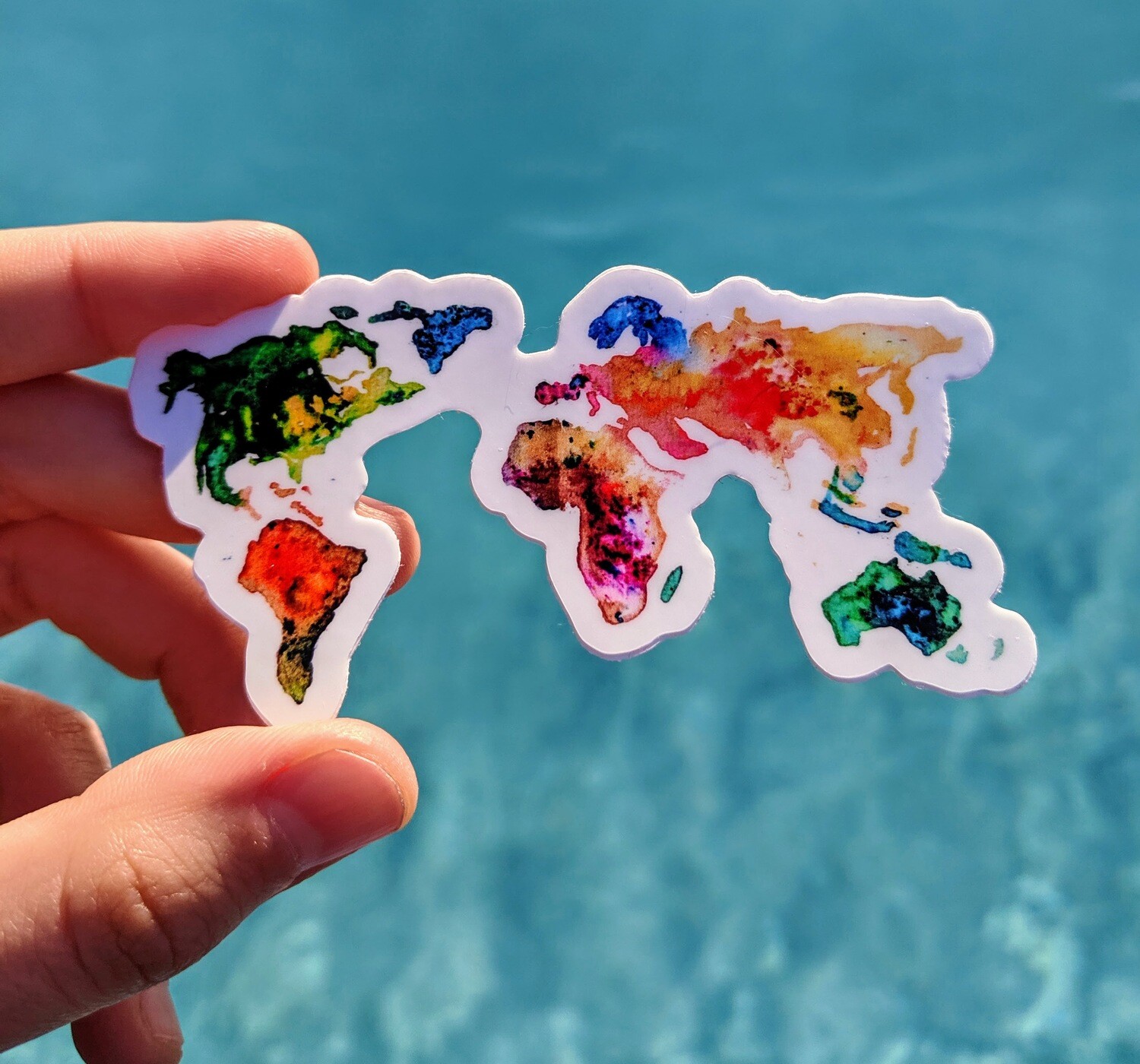 Watercolor World Map - Durable Vinyl Sticker of Map of the World for ...