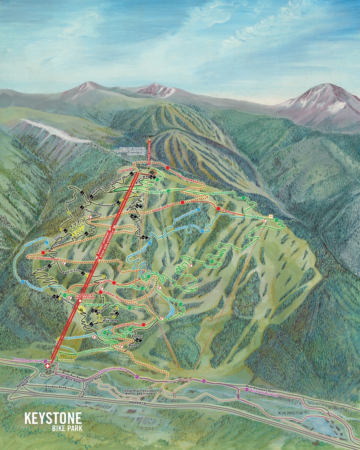 Keystone Bike Trail Map - Store - Ski Trail Map Art by Kevin Mastin ...