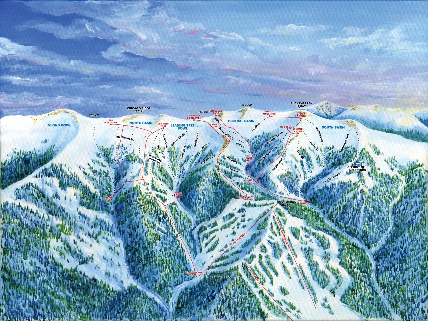 Ski Cooper Chicago Ridge Trail Map - Store - Ski Trail Map Art by Kevin ...