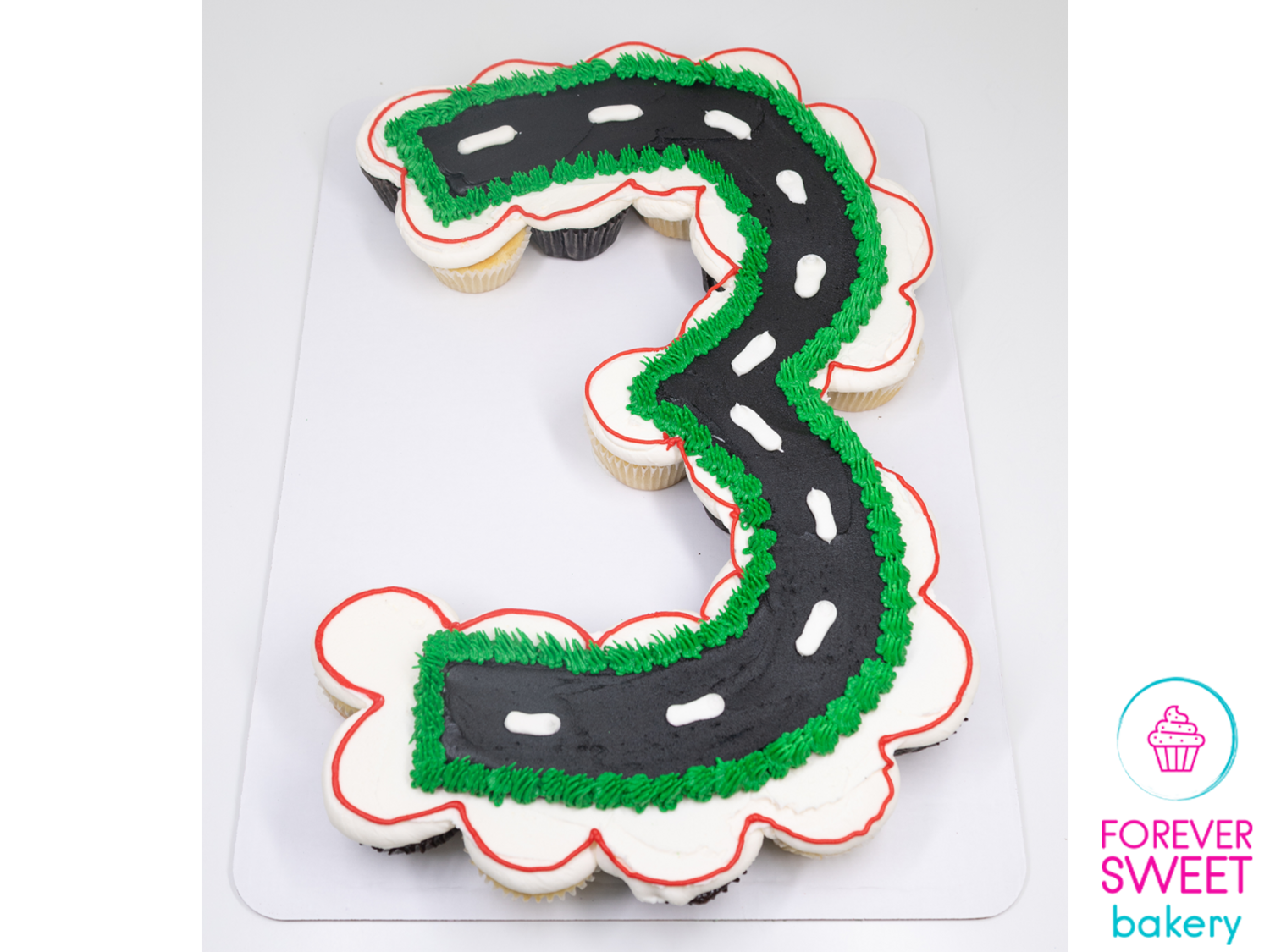 Race Track Themed Number 3 Shaped Pull A Part Cupcake Cake – Order ...