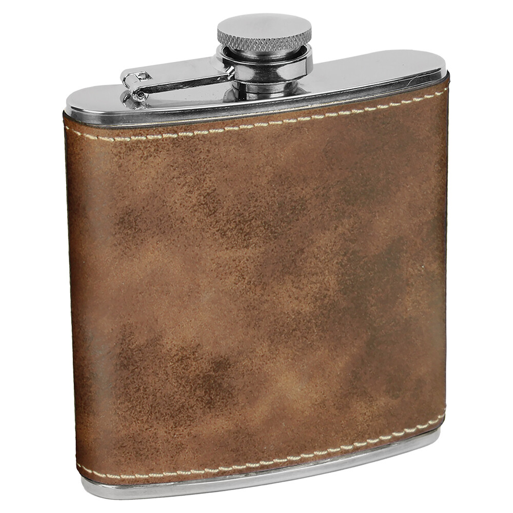 Barware & Flasks - 6oz Rustic Brown with Gold Leatherette Stainless ...
