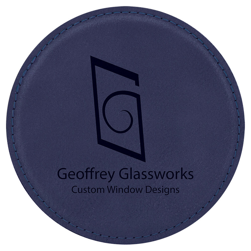 Coasters - Navy Blue with Black Round Leatherette Coaster Set