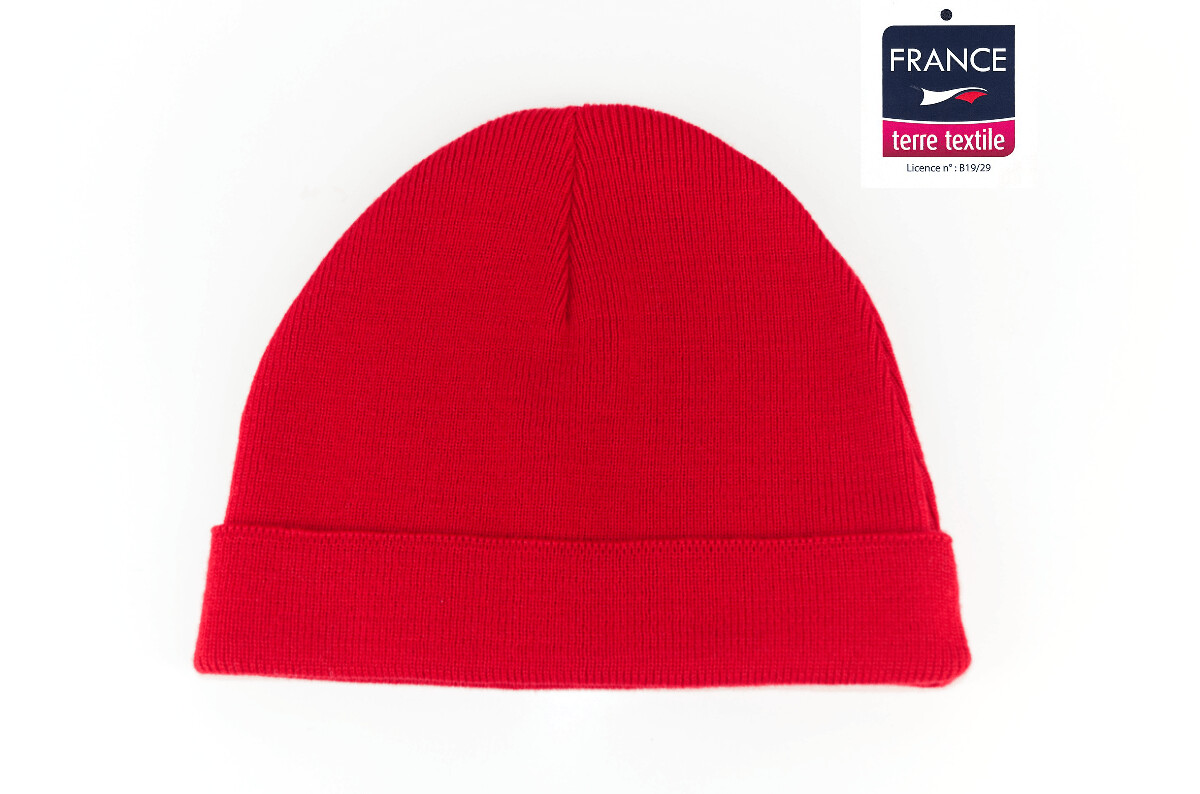 Roc'han Maille - Bonnet rouge Breton "Boned" 100% laine mérinos