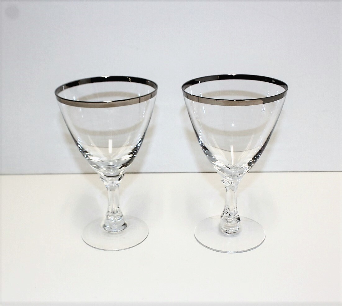 Fostoria Wedding Ring Platinum Trim Water Goblets