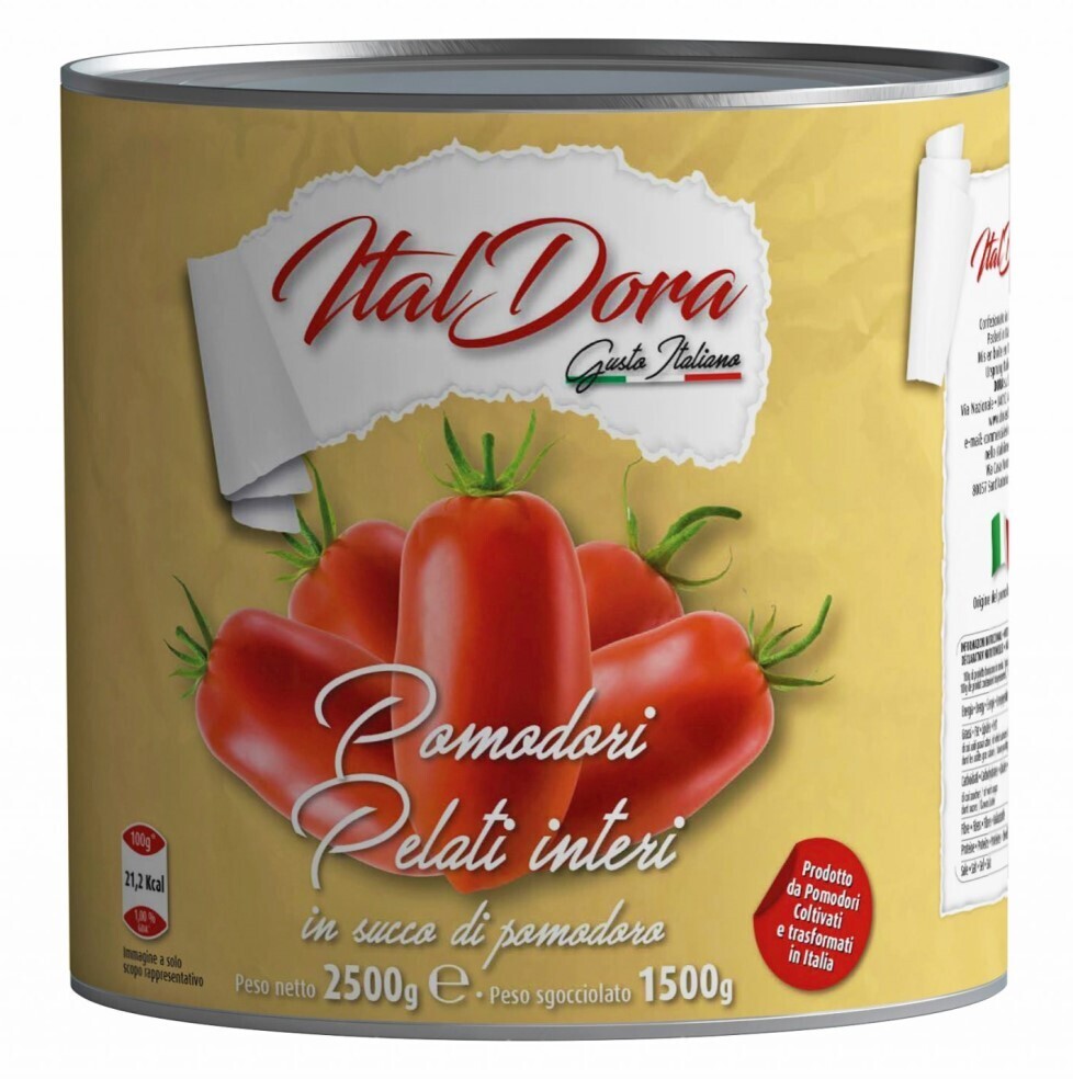 ITAL DORA ITALIAN WHOLE PEELED PLUM TOMATOES - 6x2500gr