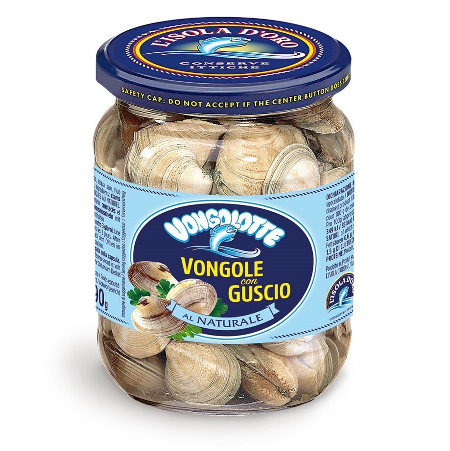 BABY CLAMS WITH SHELL IN BRINE (Vongole con guscio) Jar - L'isola Dora ...