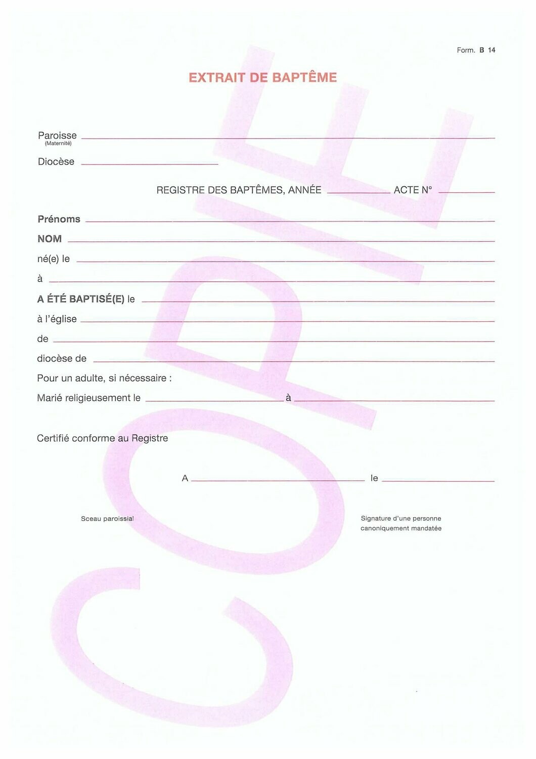 B14 - Extrait de baptême avec lettre de demande
