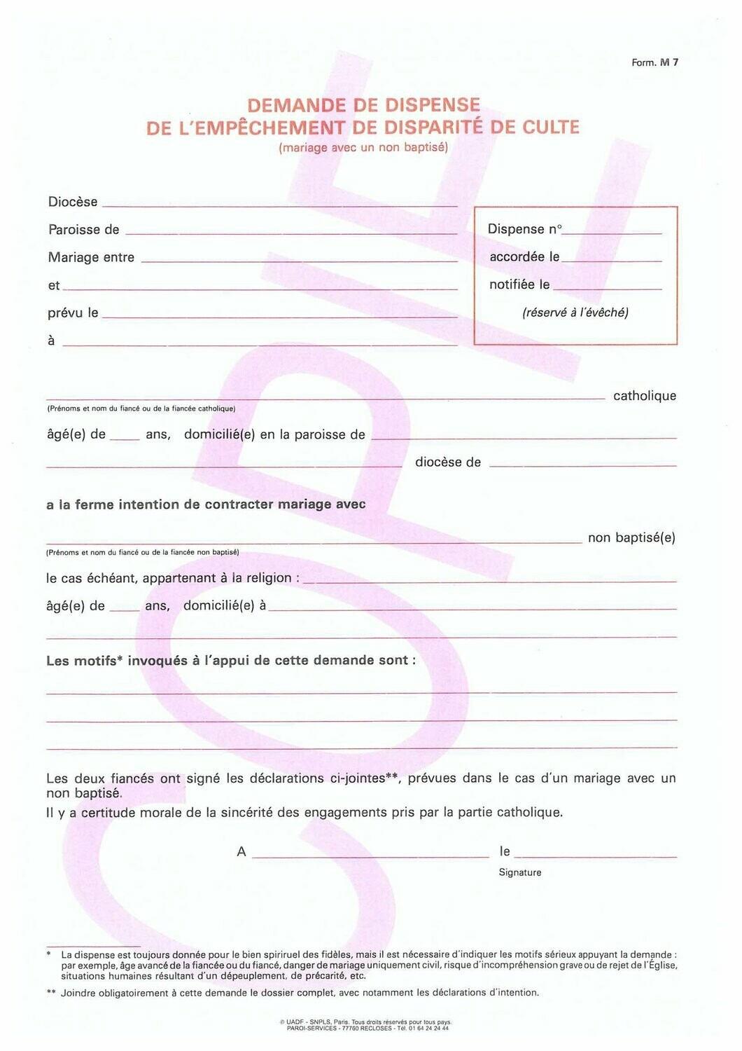 M7 - Demande de dispense de l' empêchement de disparité de culte