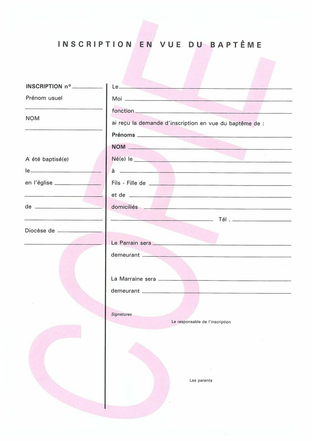 IB 2 -Inscription en vue du baptême