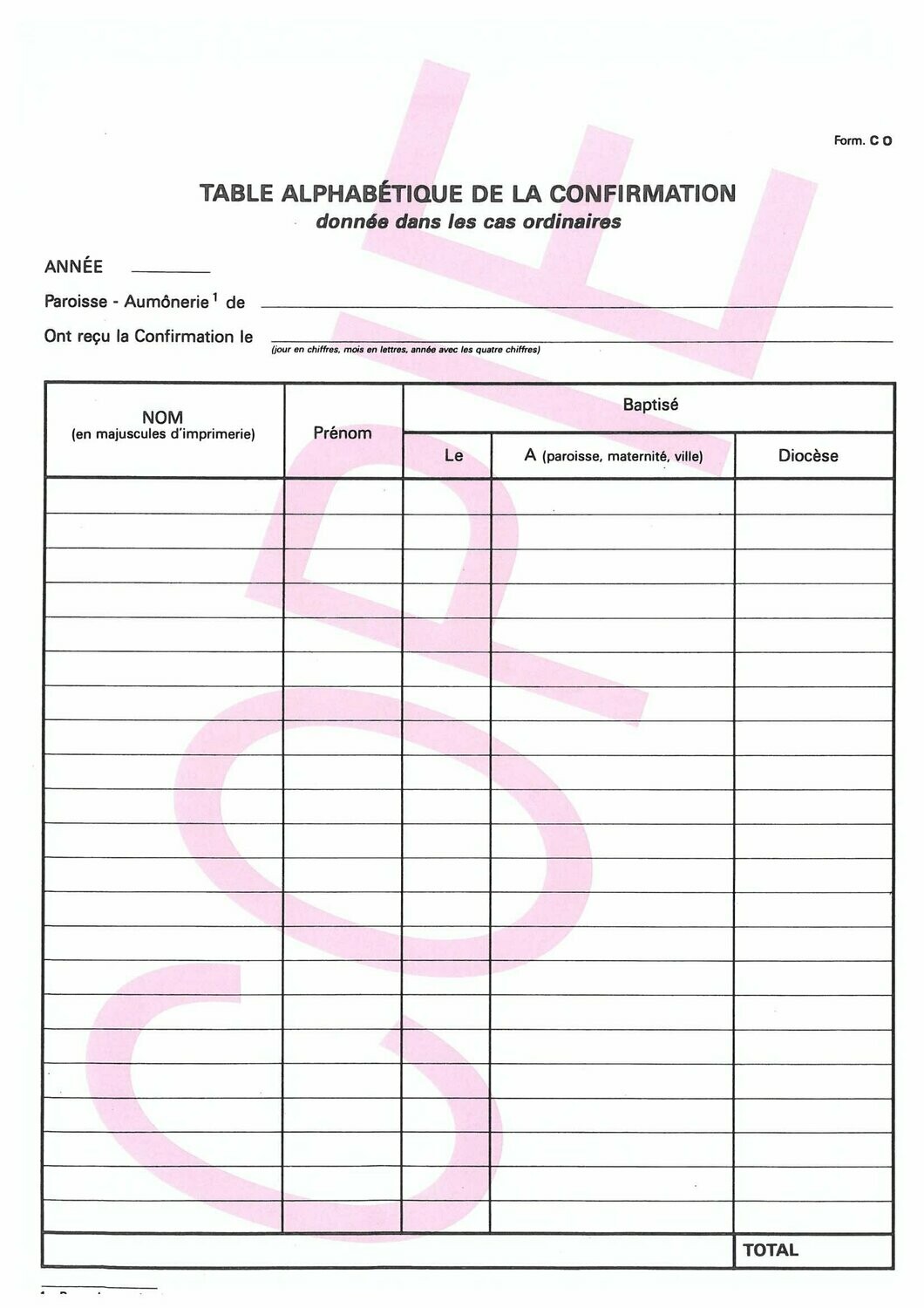 CO - Table alphabétique de la confirmation
