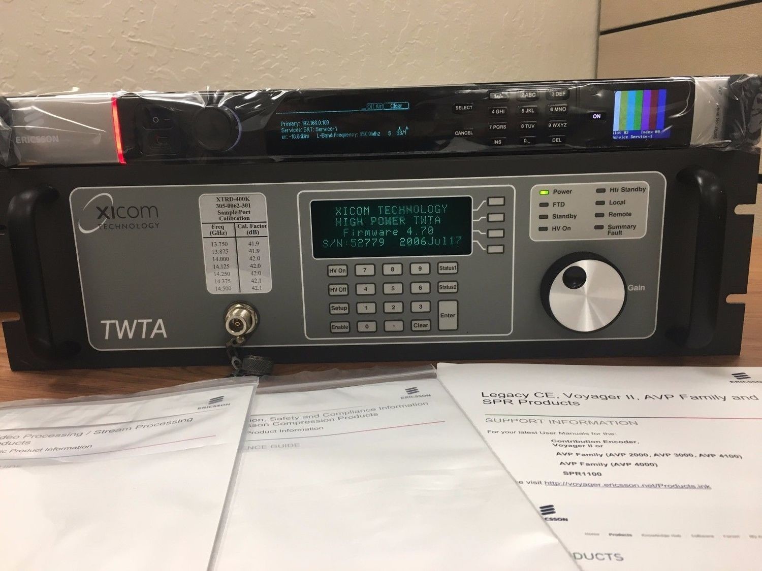 ERICSSON AVP3000 VOYAGER EVENTS HD 4:2:2 ENCODER DVBS2 L-Band+ XICOM XTRD400 HPA